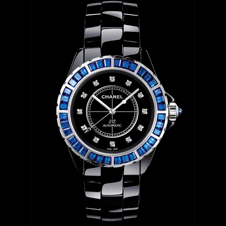J12 Black Baguette-Cut Blue Sapphires 38 mm | Watchonista