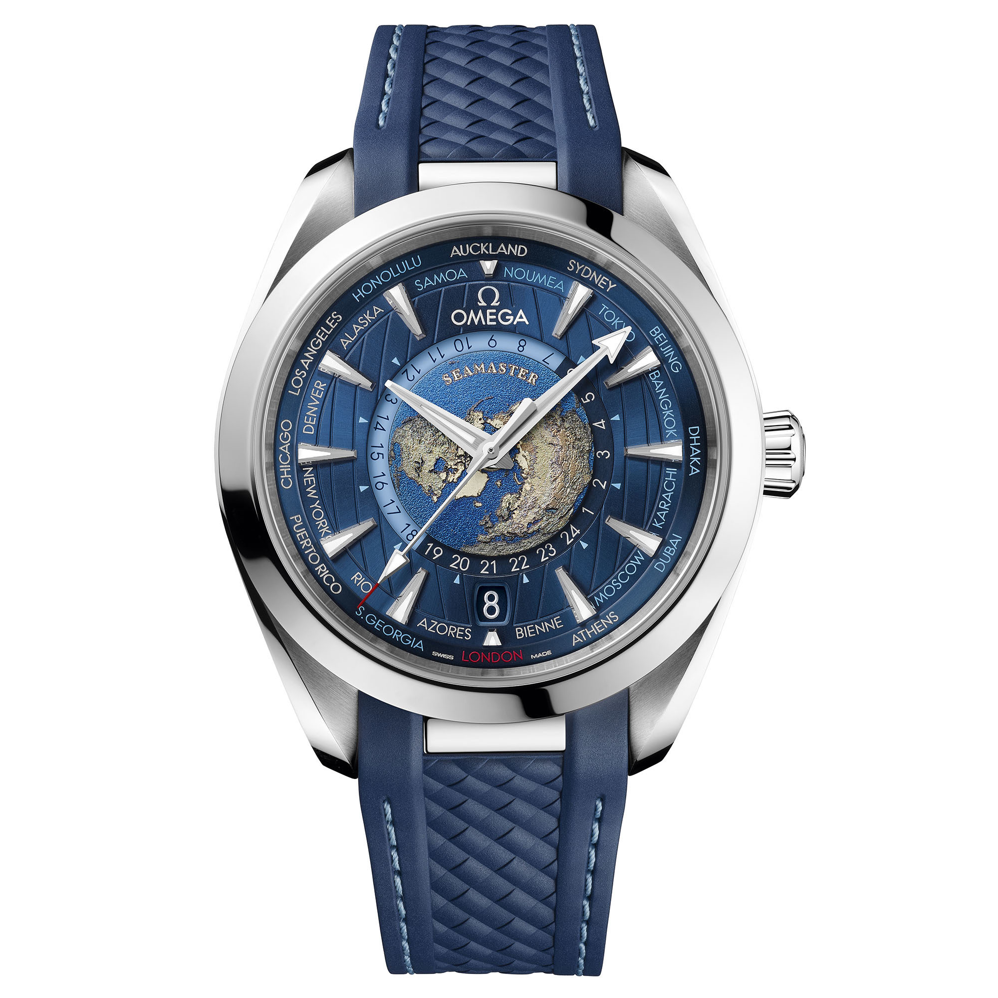 Omega Aqua Terra 150M Omega Co-Axial Master Chronometer GMT Worldtimer ...